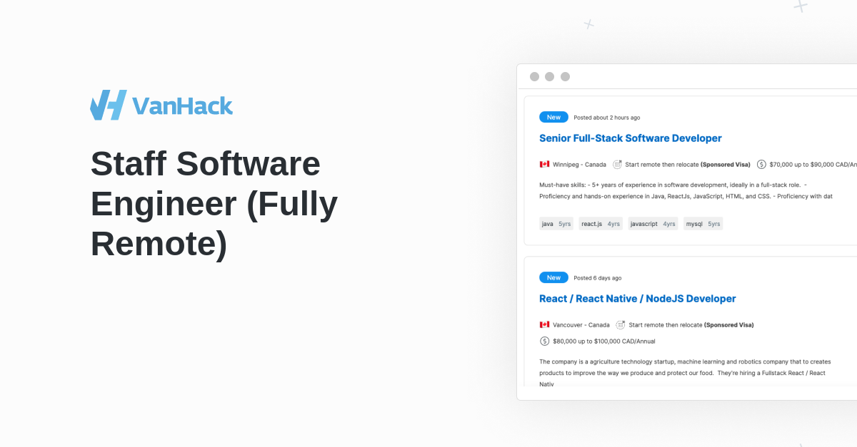 Staff Software Engineer (Fully Remote) - VanHack